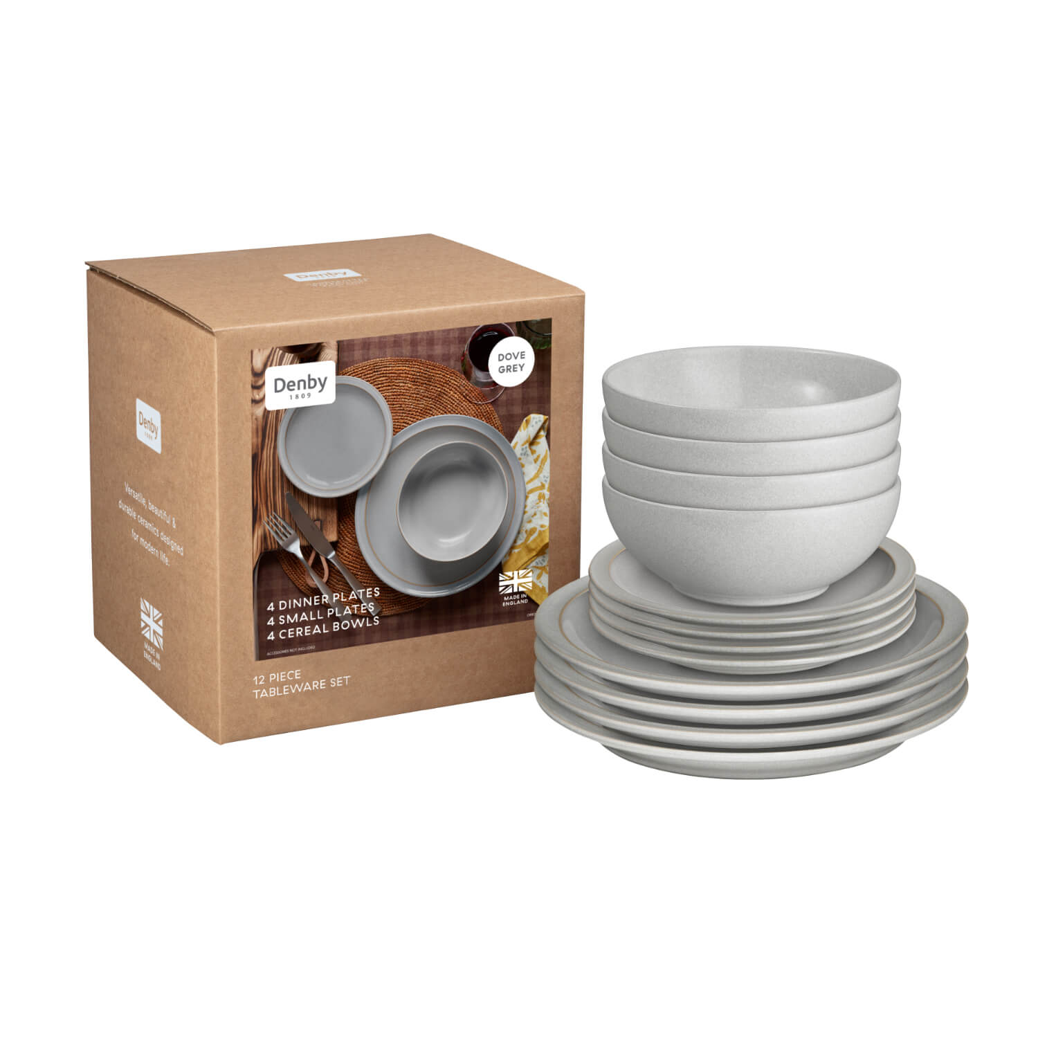 Buy Denby | Stoneware 12-Piece Dinnerware Set - Dove Grey – Potters ...