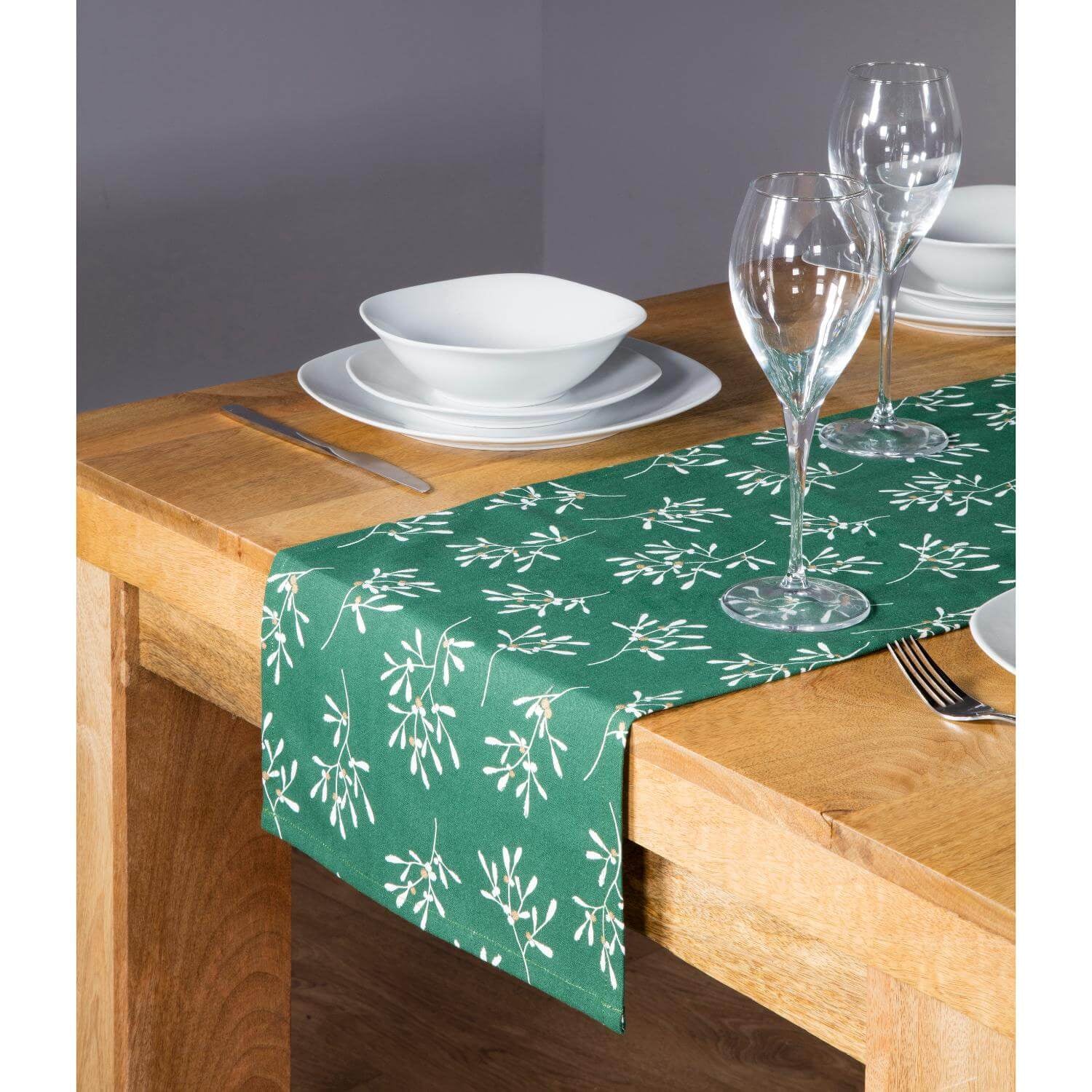 Buy Premier | Christmas 2 Metre Table Runner - Green Mistletoe ...