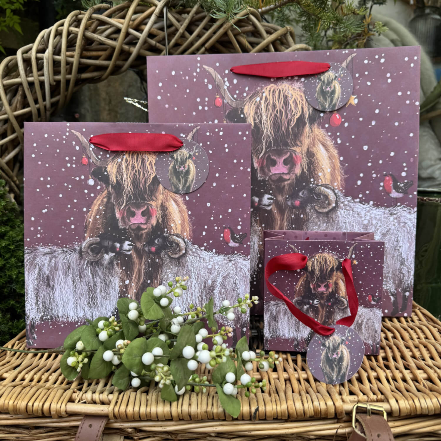 Buy Alex Clark | Christmas Medium Gift Bag - Sheep & Highland Cow ...