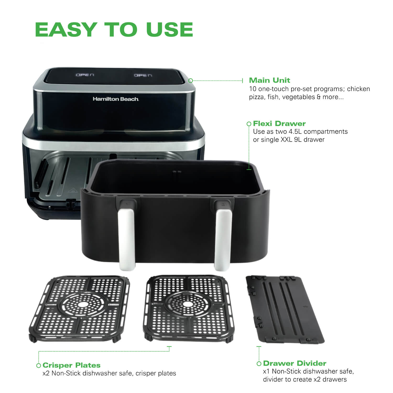 Buy Hamilton Beach | VisionCook 9L Digital Dual Air Fryer - Black ...