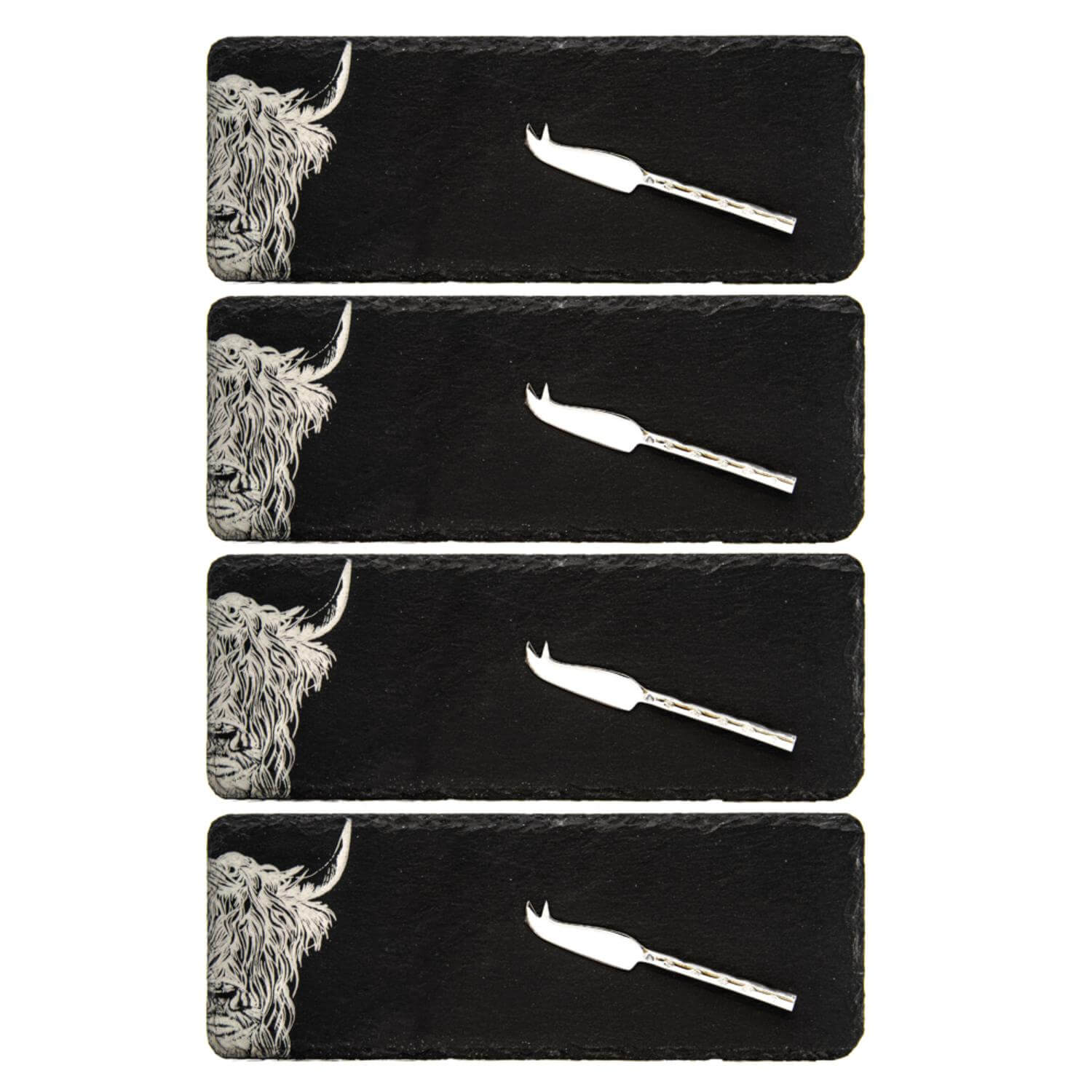 Buy Selbrae House |4 Mini Slate Cheese Board & Knife Set Highland Cow ...