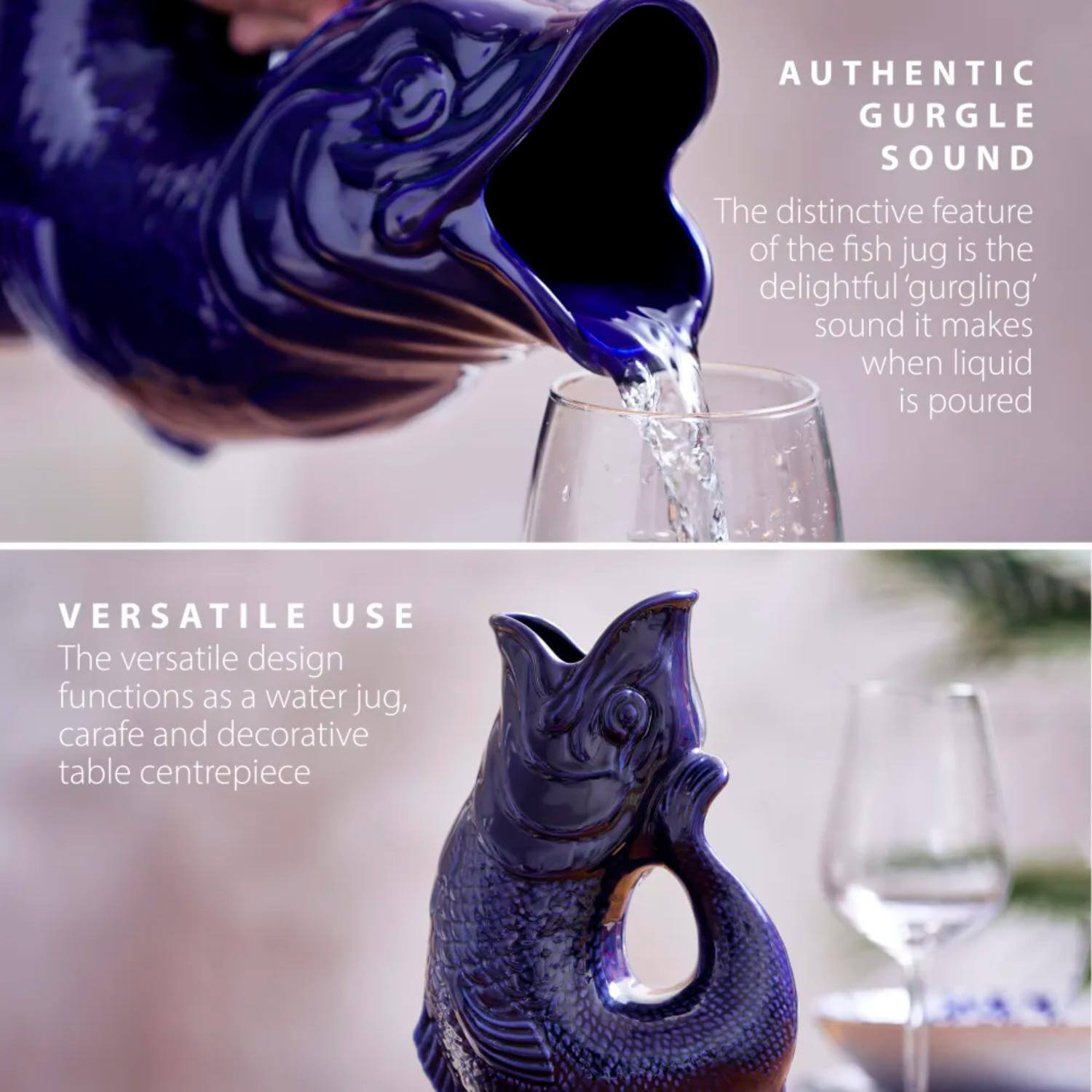 Buy Wade | Fish Earthenware 1.2 Litre Gluggle Jug - Cobalt – Potters ...