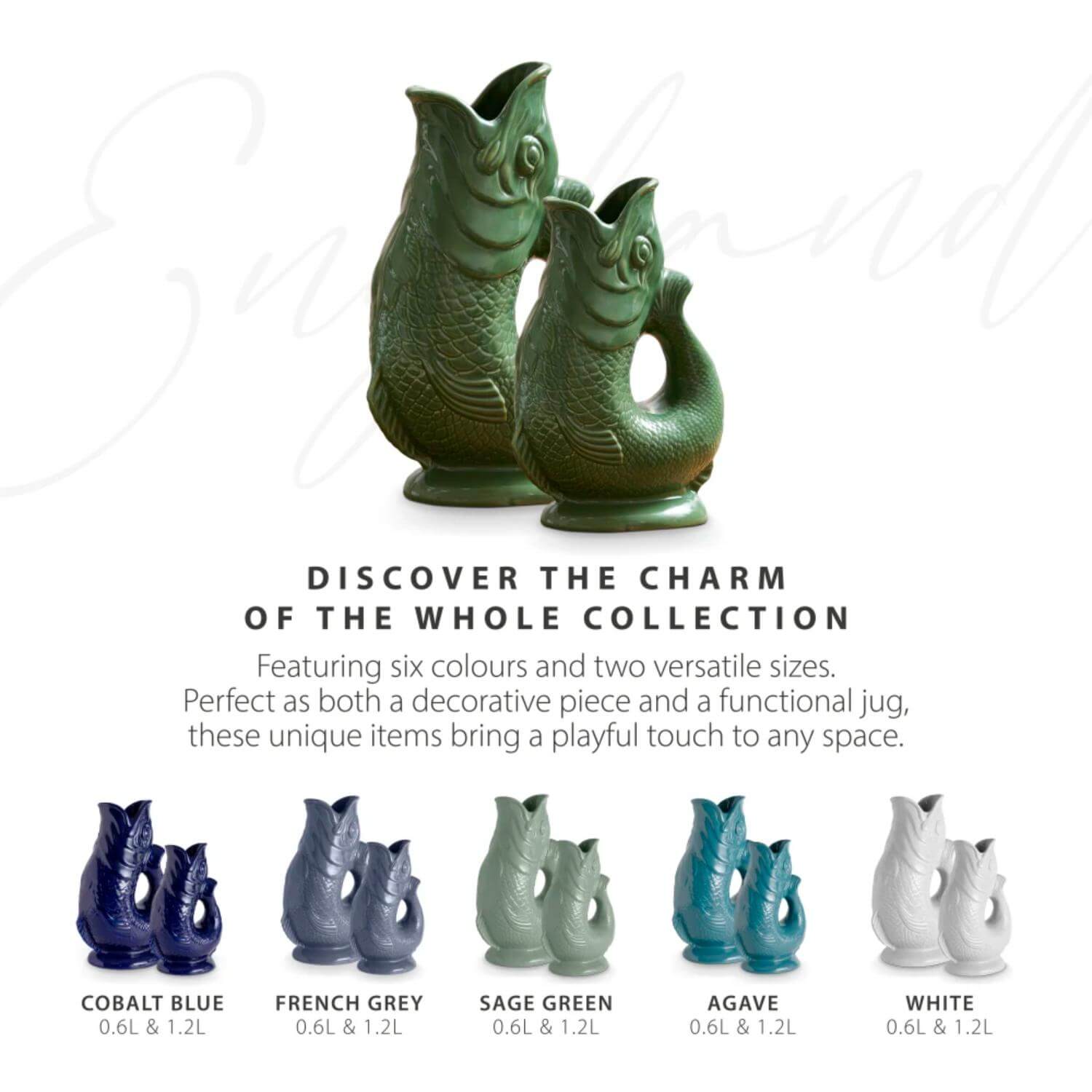 Buy Wade | Fish Earthenware 1.2 Litre Gluggle Jug - Forest Green ...