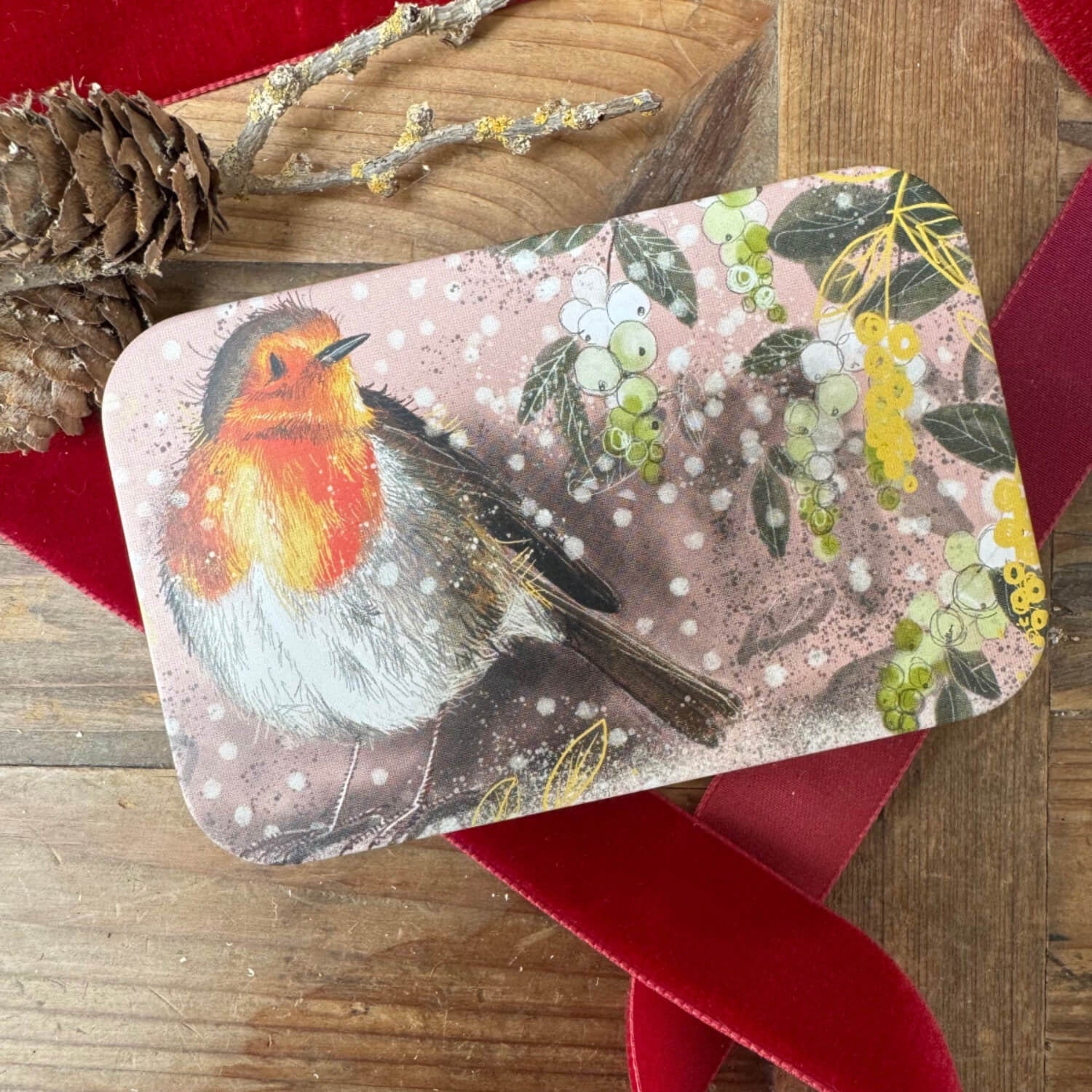 Buy Alex Clark | Xmas Small Hinged Lid Rectangle Tin - Robin & Berries ...
