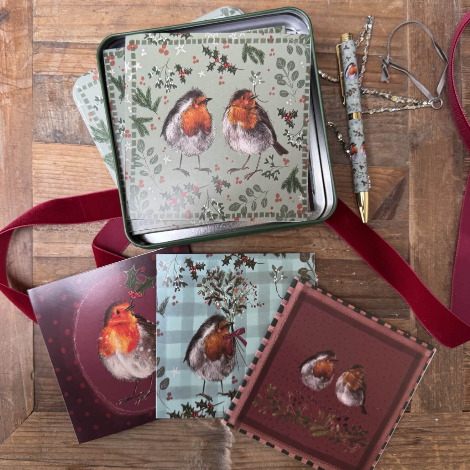 Buy Alex Clark | Christmas 16 Pack Notecard Tin - Christmas Robins ...