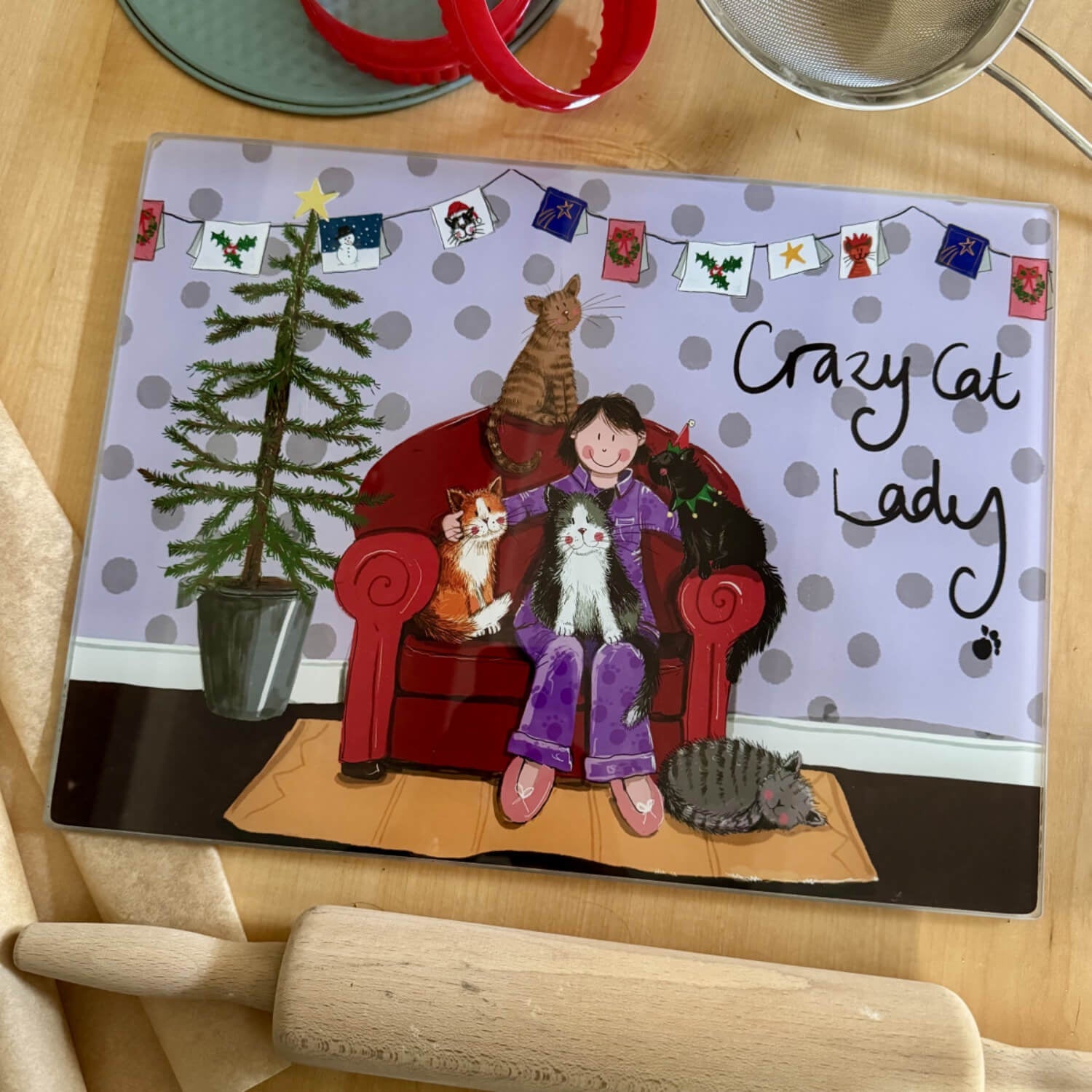 Buy Alex Clark | Christmas Glass Worktop Saver - Crazy Cat Lady ...