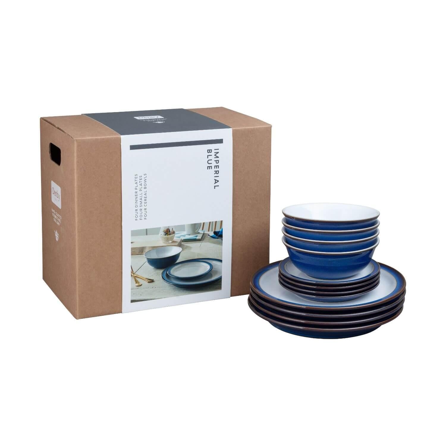 Buy Denby | 12 Piece Dinnerware Set - Imperial Blue & White – Potters ...