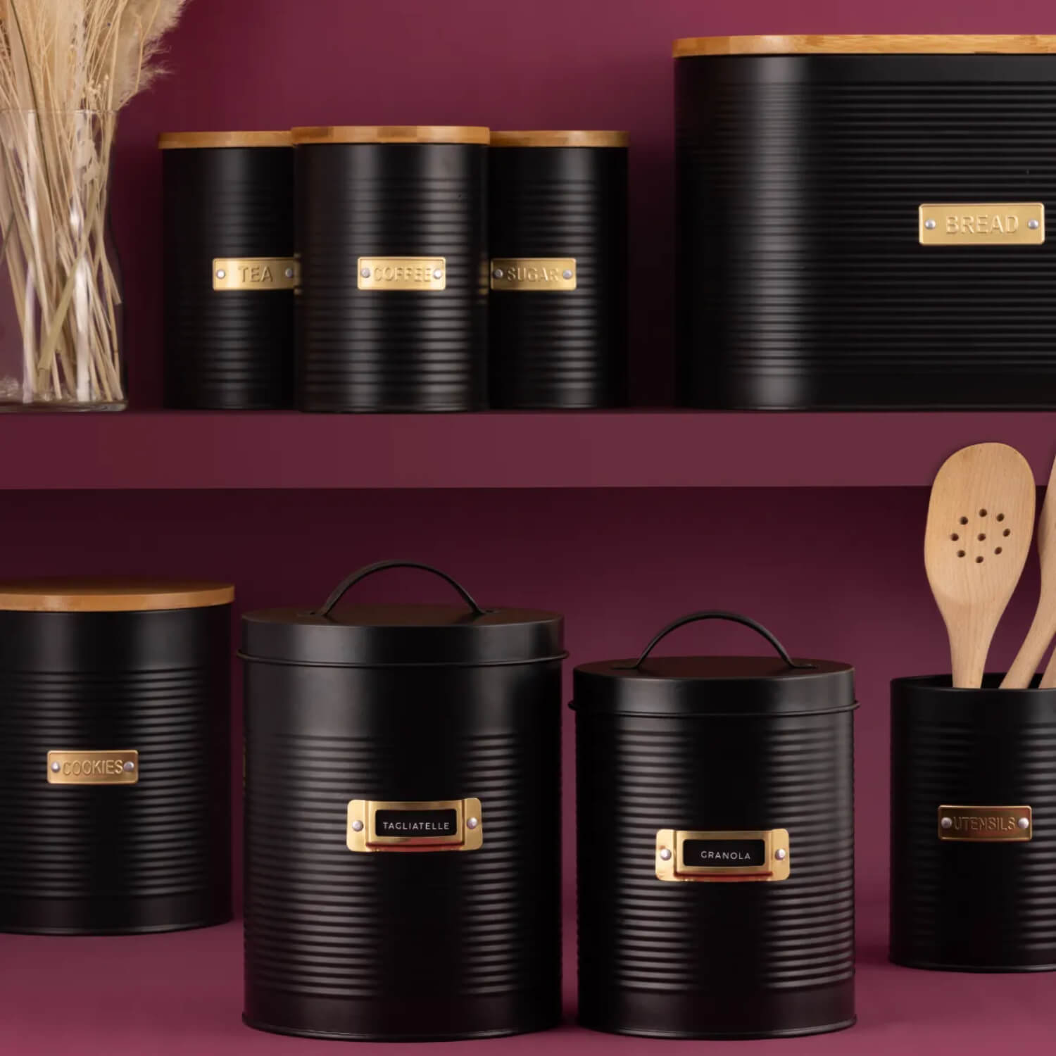 Buy Typhoon | 2-Piece Round Storage Canisters - Otto Black – Potters ...