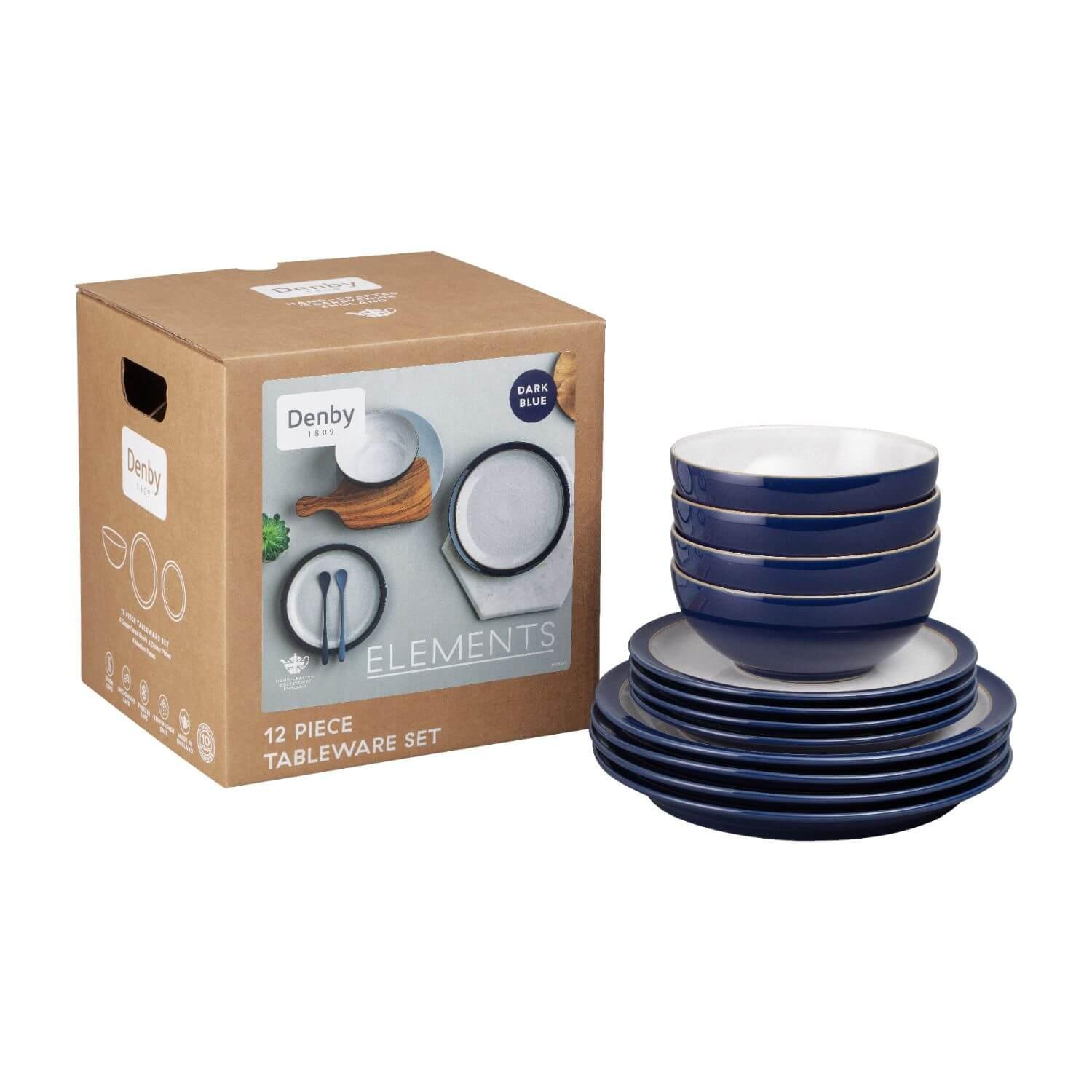 Buy Denby | 12 Piece Elements Dinnerware Set - Dark Blue – Potters Cookshop