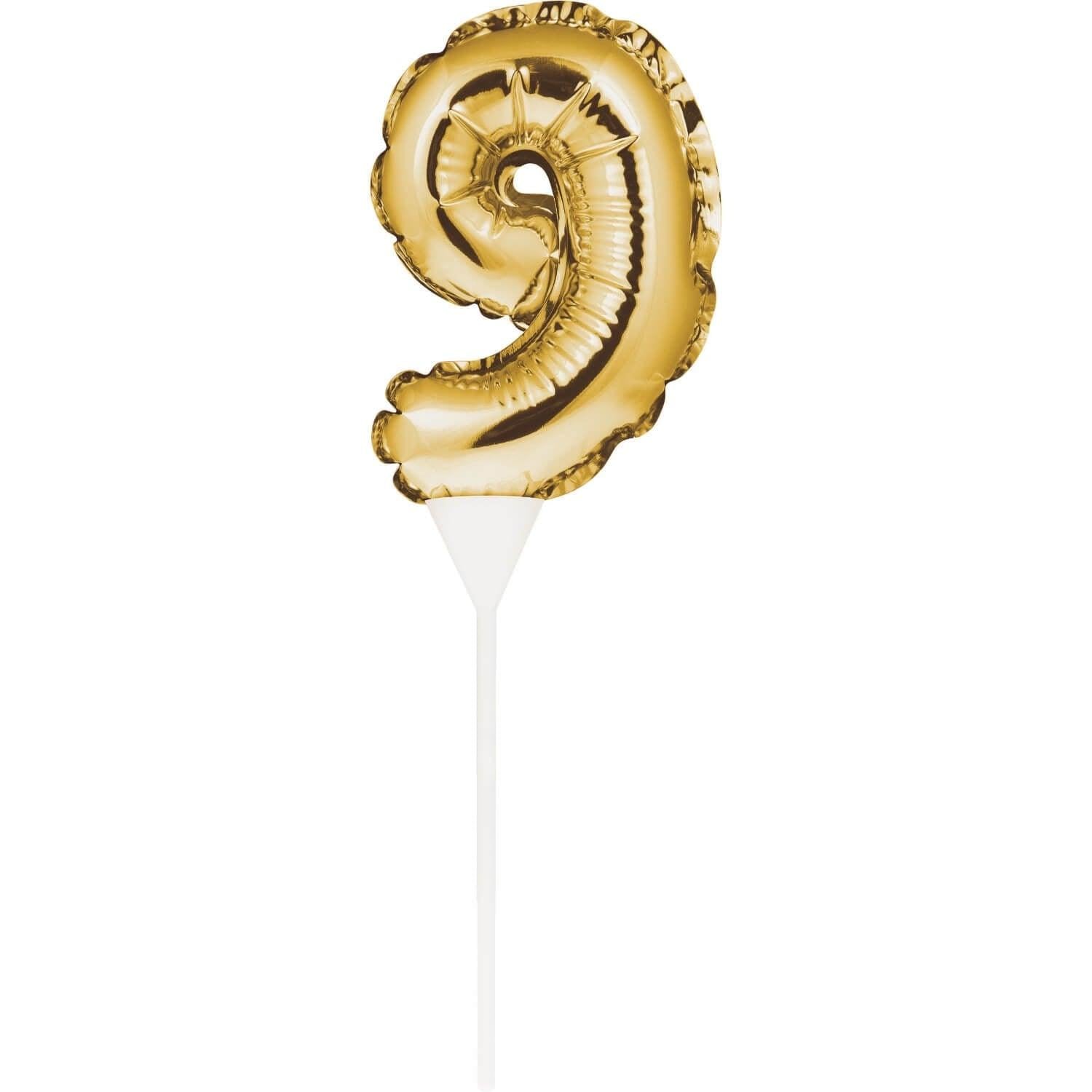 Creative Party | No. 9 Self-Inflating Mini Balloon Cake Topper - Gold ...