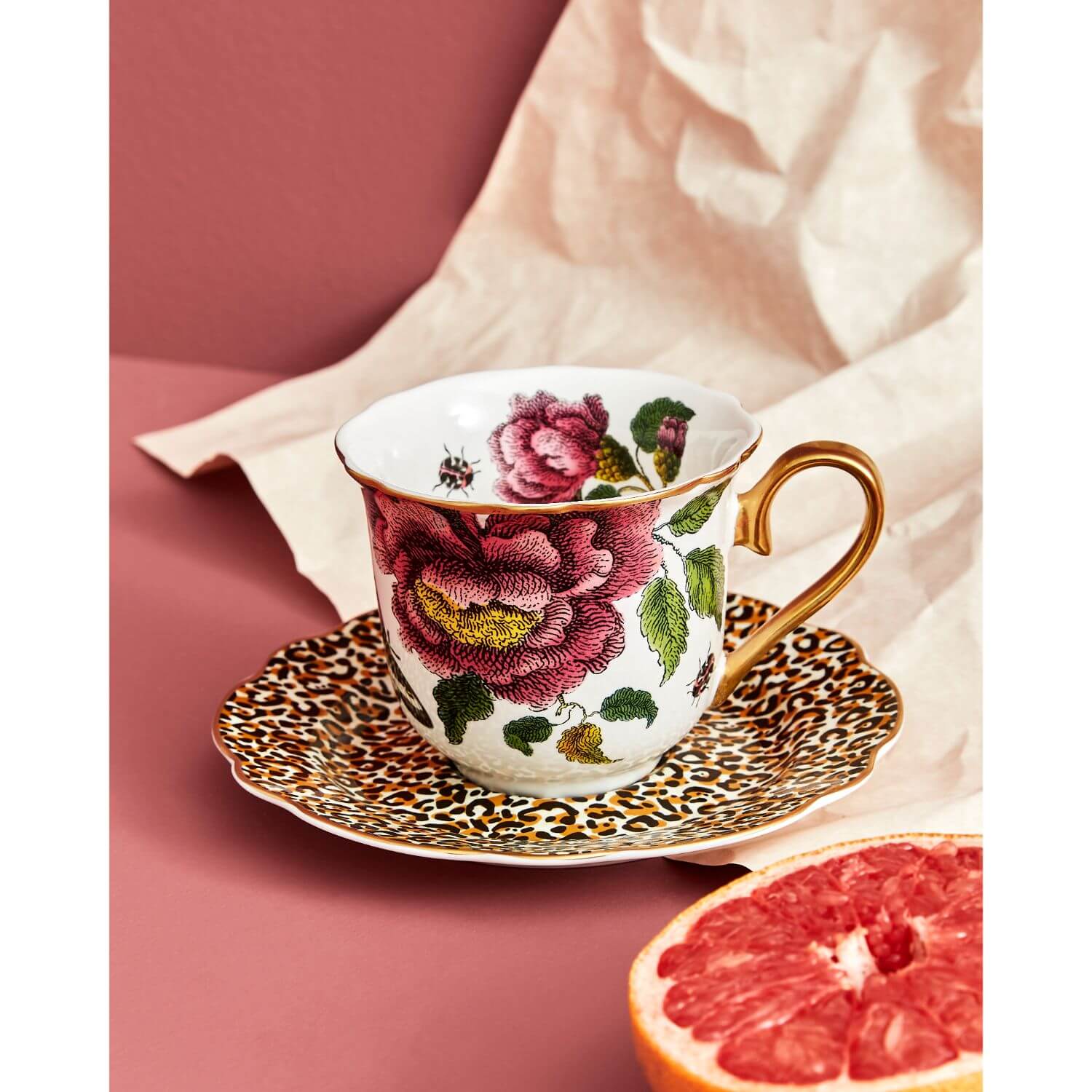 Buy Spode | Creatures of Curiosity Fluted Tea Cup & Saucer - Floral ...
