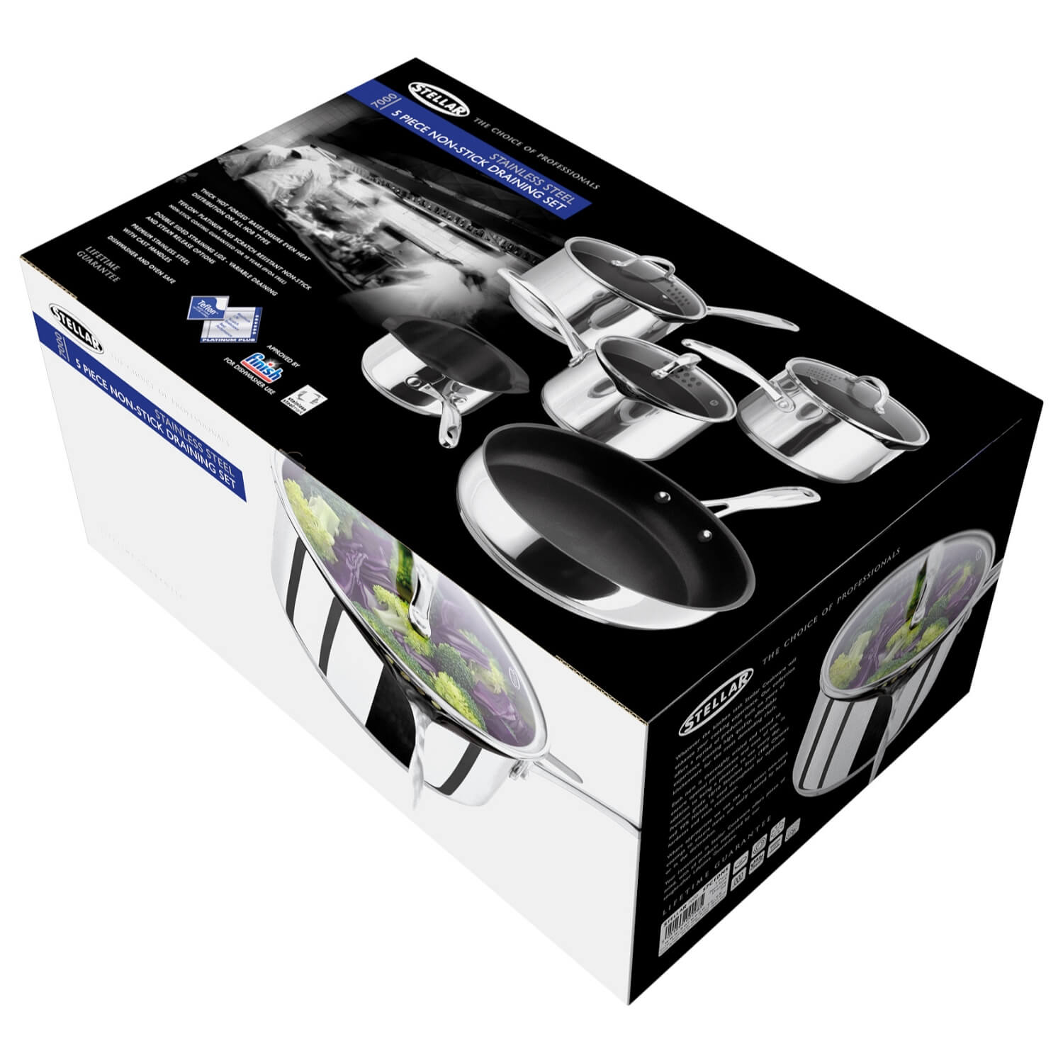 Buy Stellar | 7000 Non-Stick Draining Stainless Steel Saucepan Set - 5 ...