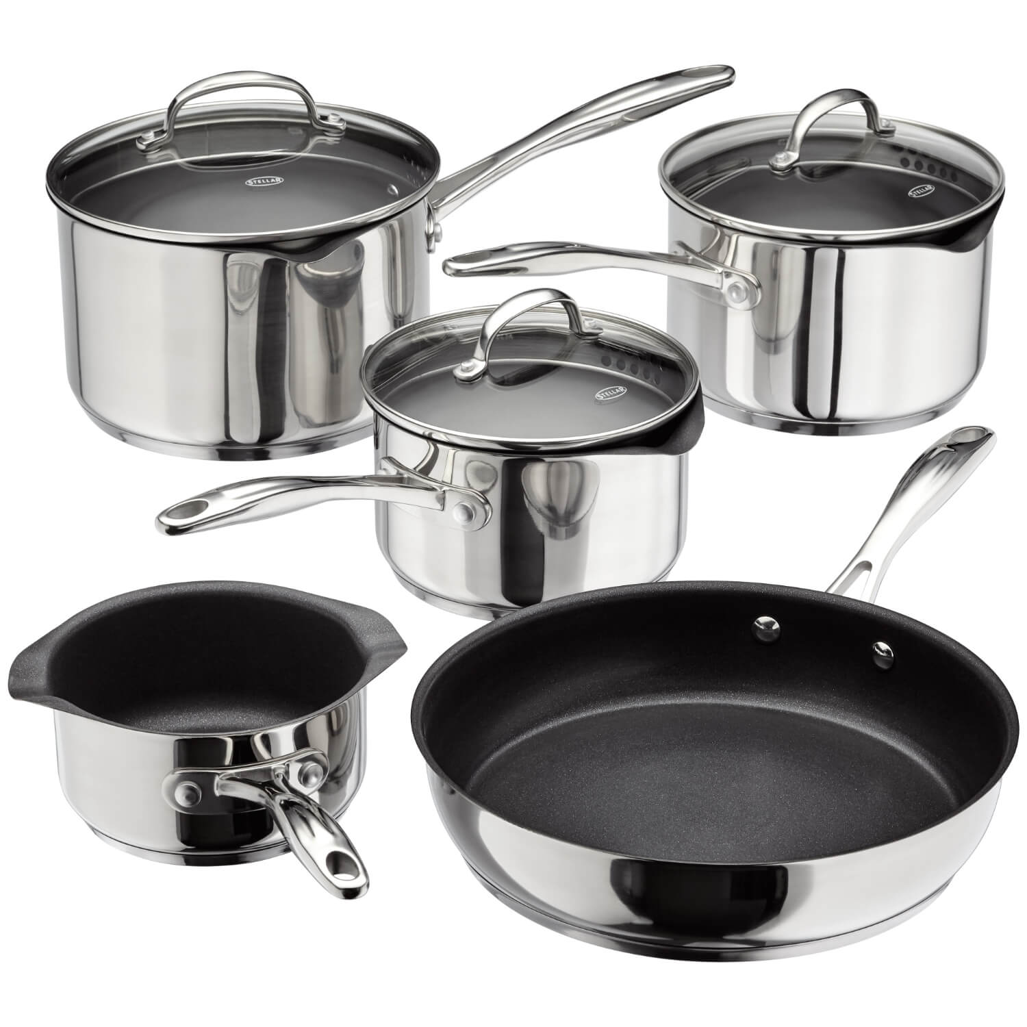 Buy Stellar | 7000 Non-Stick Draining Stainless Steel Saucepan Set - 5 ...