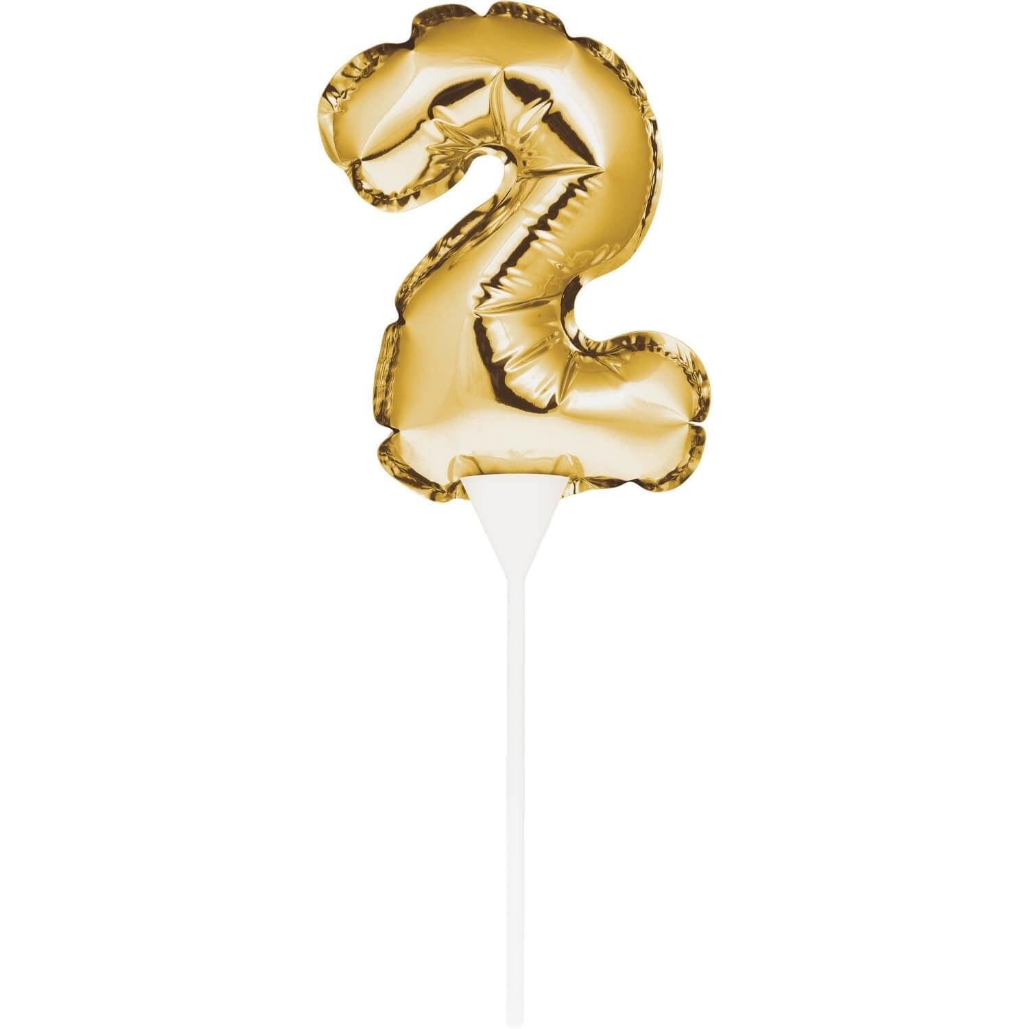 Creative Party | No. 2 Self-Inflating Mini Balloon Cake Topper - Gold ...